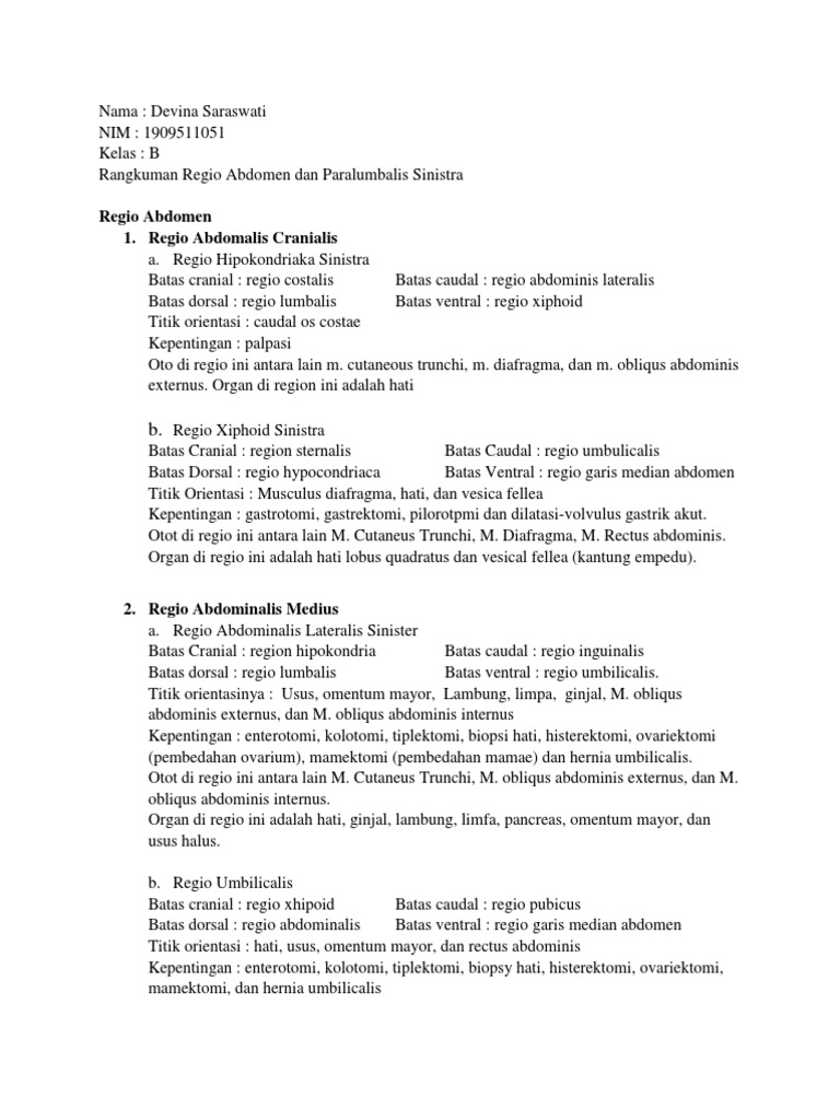 Rangkuman Regio Abdomen Dan Paralumbal Sinistra | PDF
