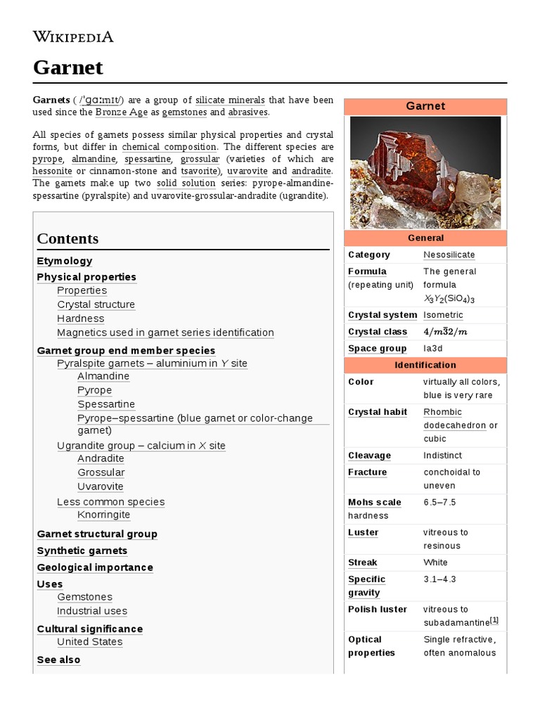Garnet: Garnets ( | PDF | Minerals | Mineralogy