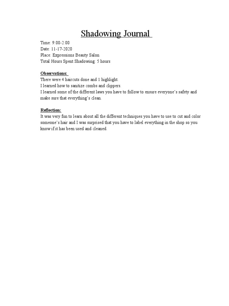 Shadowing Journal | PDF