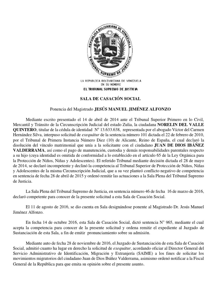 TSJ-SCC. 2020-11-02. Sent. No. 046. Norelin Quintero C. Juan Ibáñez ...