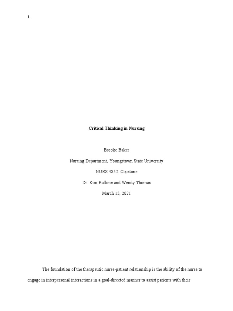 Critical Thinking in Nursing | PDF | Critical Thinking | Nursing