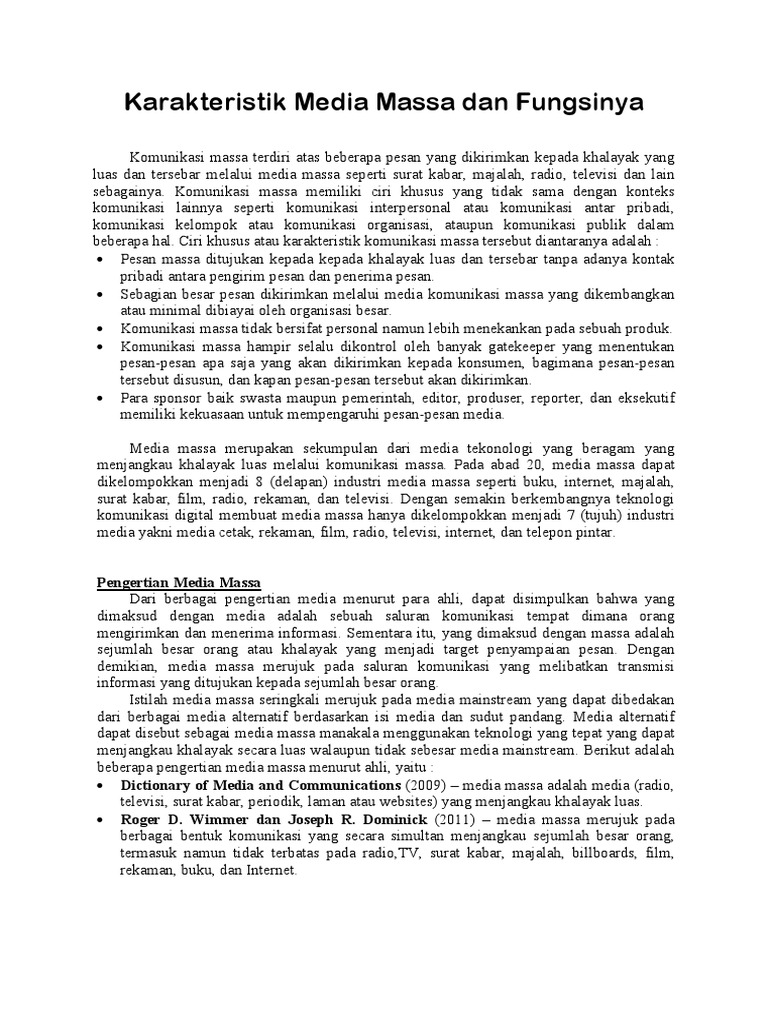 Karakteristik Media Massa Dan Fungsinya | PDF
