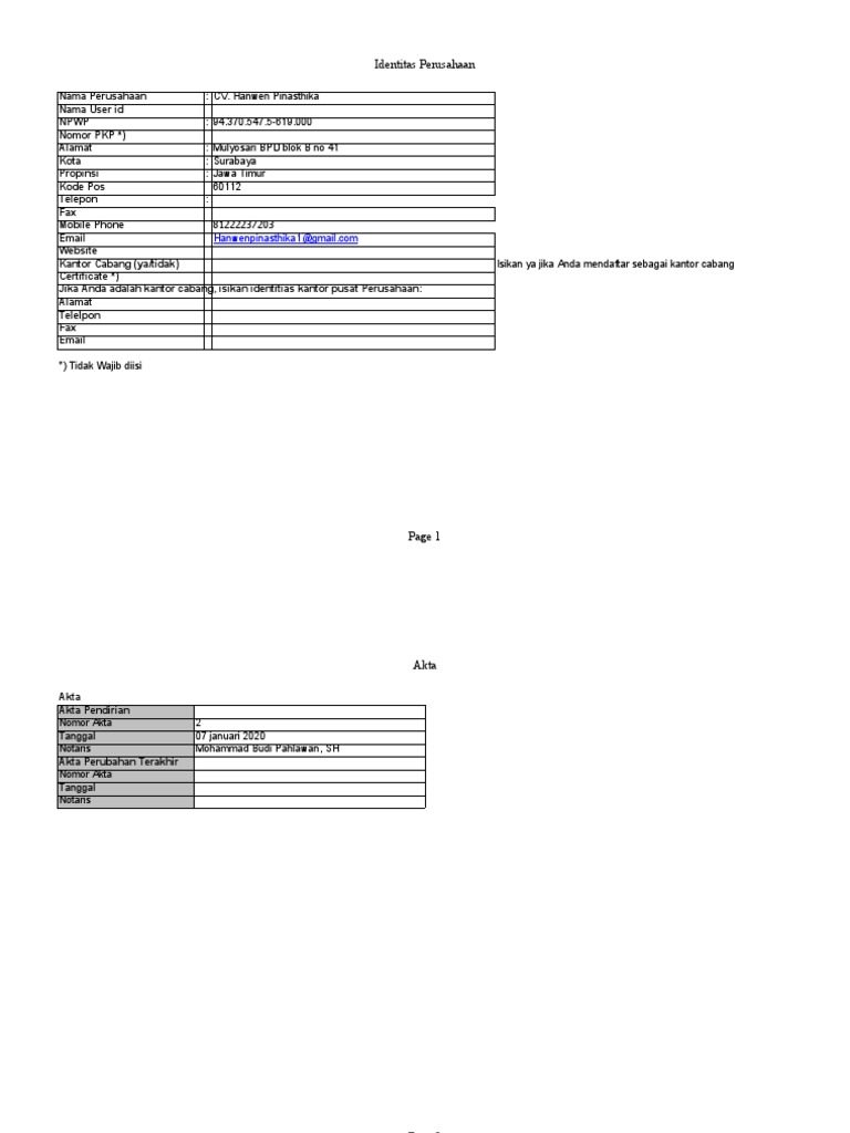 Form - Penyedia - LPSE Surabaya | PDF