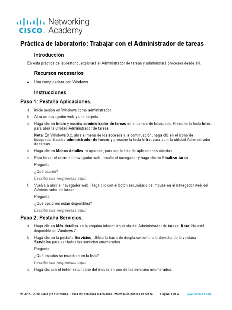 11.1.3.4 Lab - Work With Task Manager | PDF | Unidad Central de ...