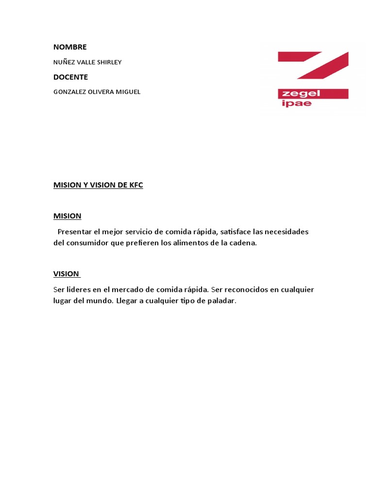 Mision y Vision de KFC | PDF