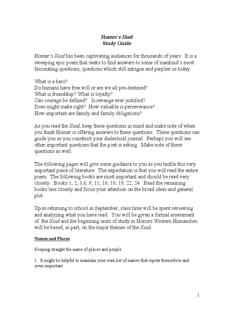 The Iliad Study Guide | PDF | Hector | Achilles