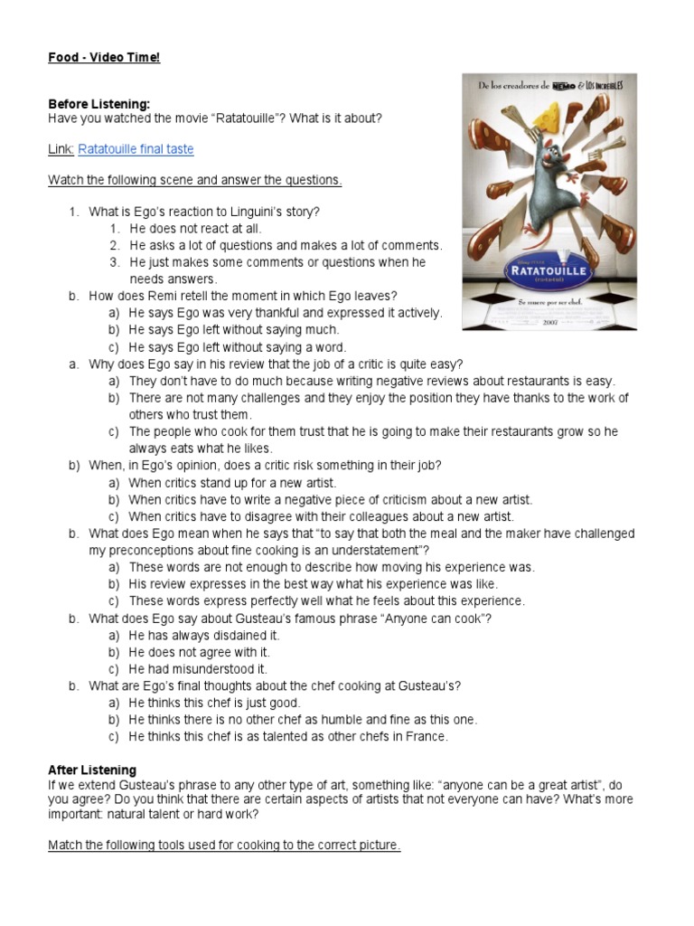 Food - Ratatouille Activity | PDF | Foods