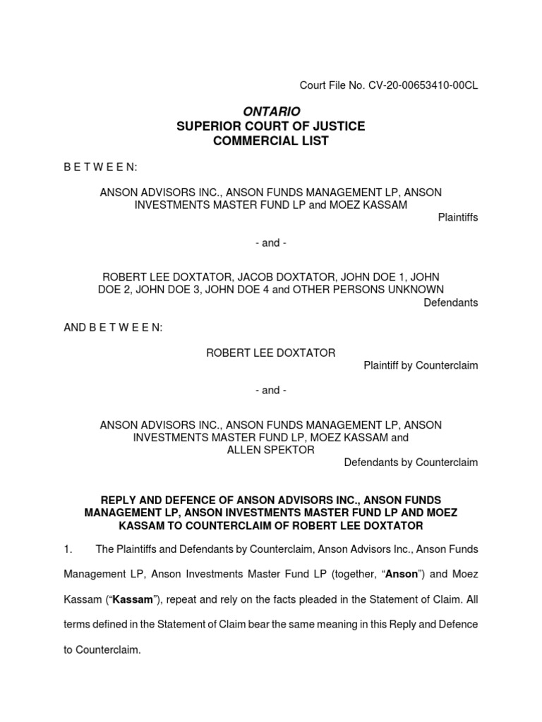 Superior Court of Justice Commercial List: Ontario | PDF | Cause Of ...