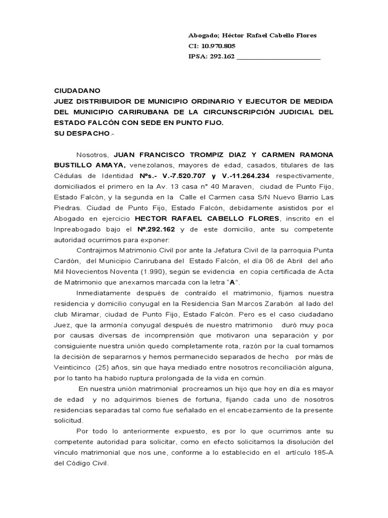 Divorcio 185-A SIN BIENES Y CON HIJOS MAYORES CARMEN BUSTILLO | PDF | Matrimonio | Divorcio