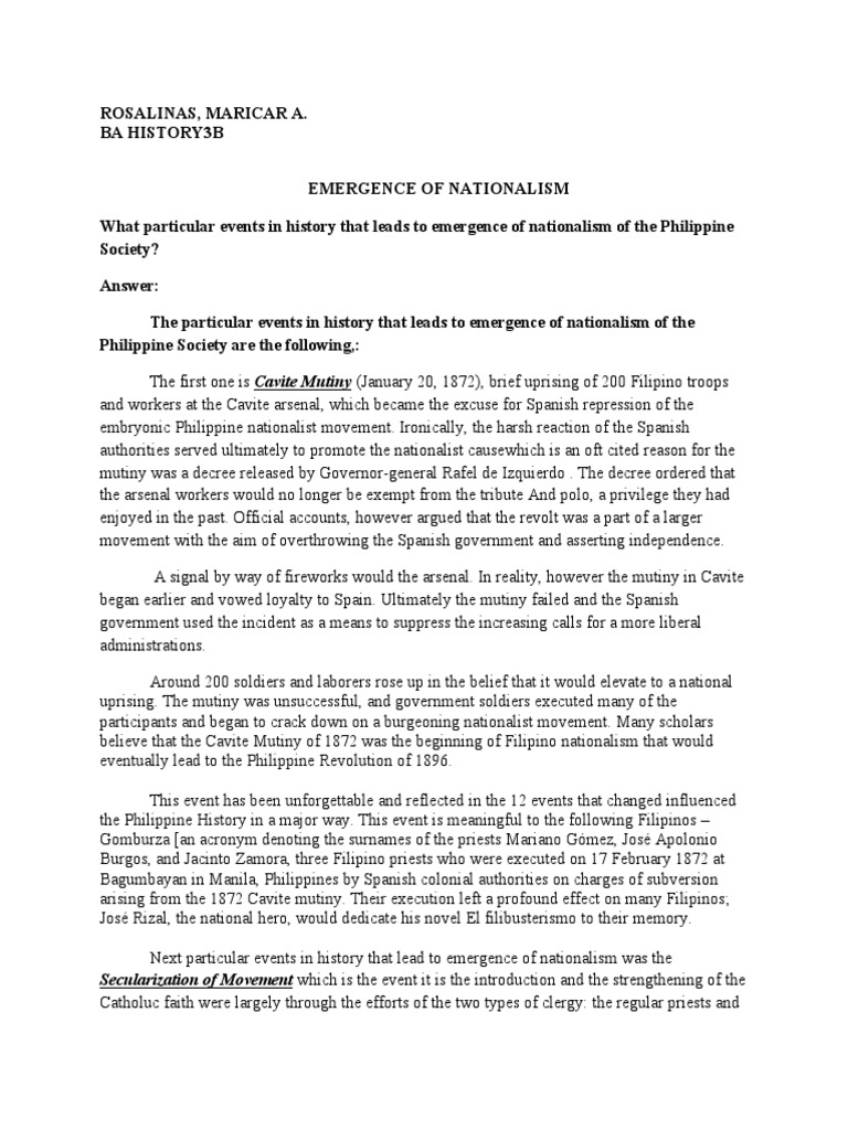 Emerging Nationalism by Rosalinas Hist3b | PDF | Philippines | Rebellions