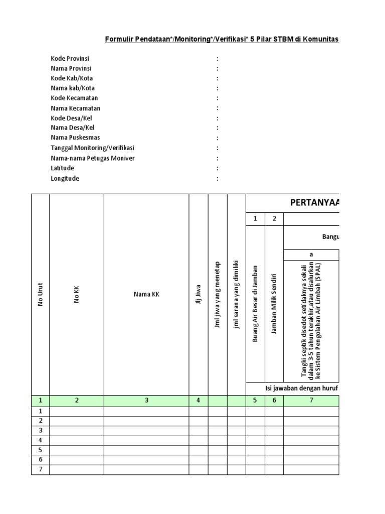 Template Lembar Monitoring - Verifkasi 5 Pilar STBM - v3 - 20201120 | PDF