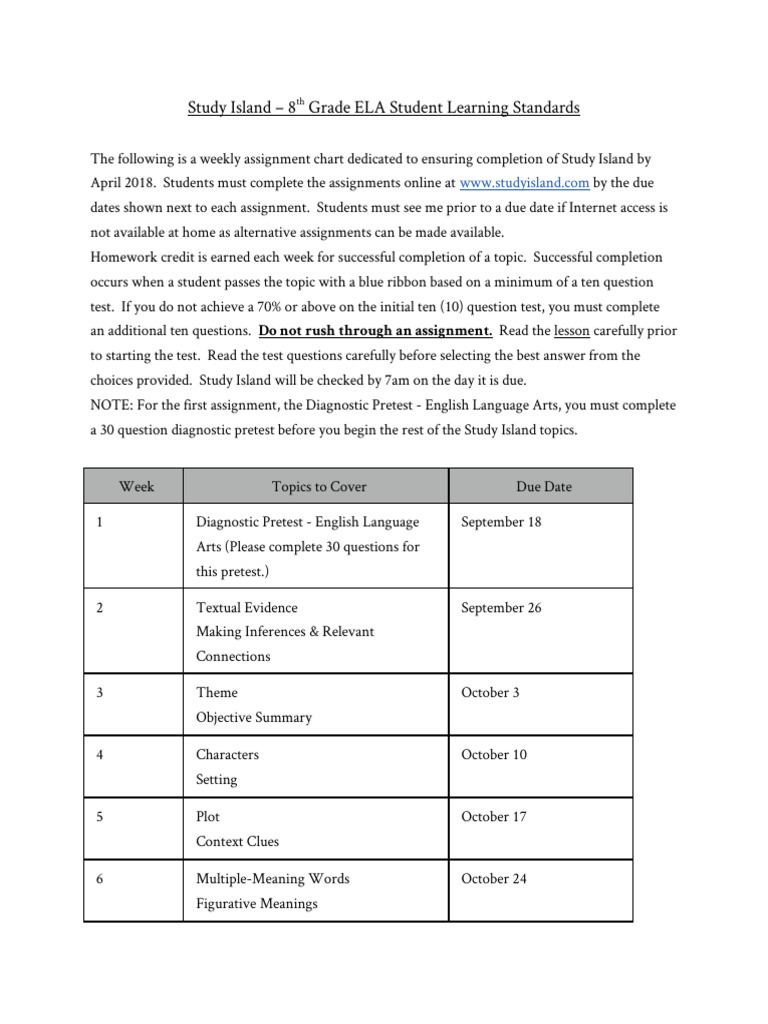8th Grade ELA Study Island Assignments | PDF | Verb | Subject (Grammar)