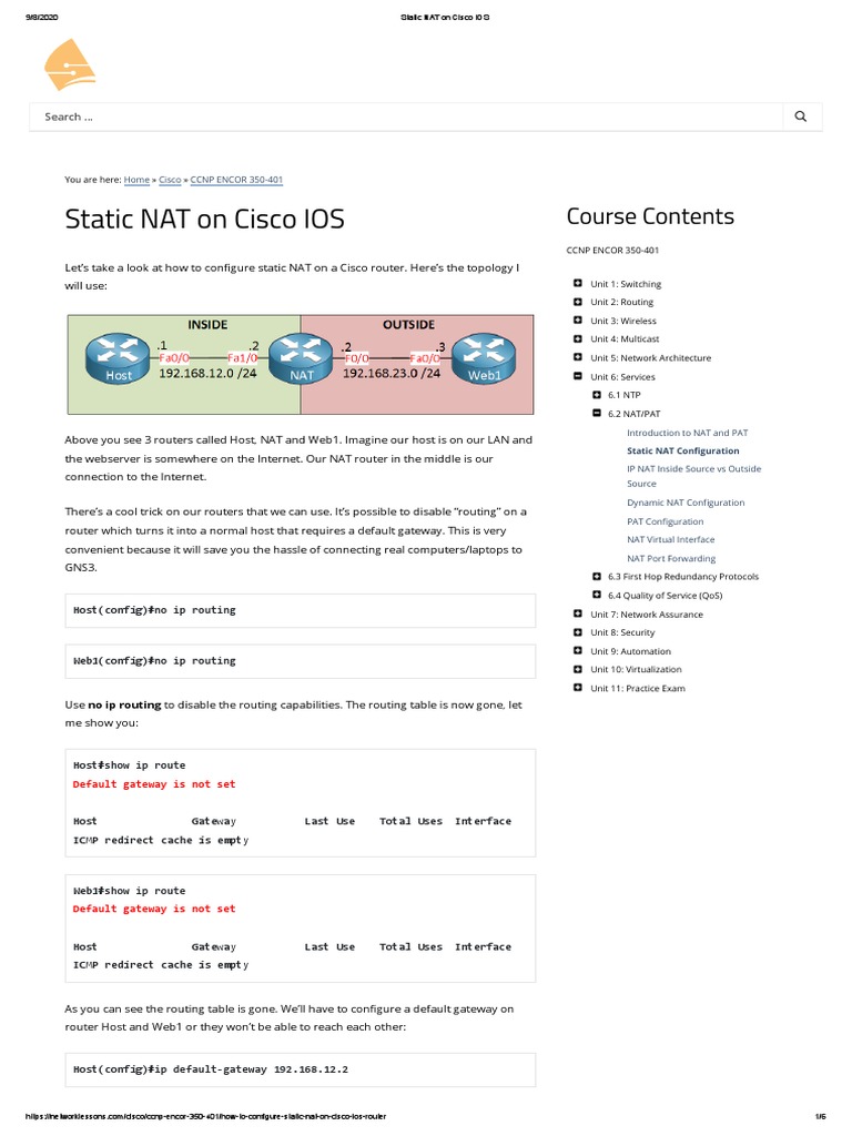 Static NAT On Cisco IOS | PDF