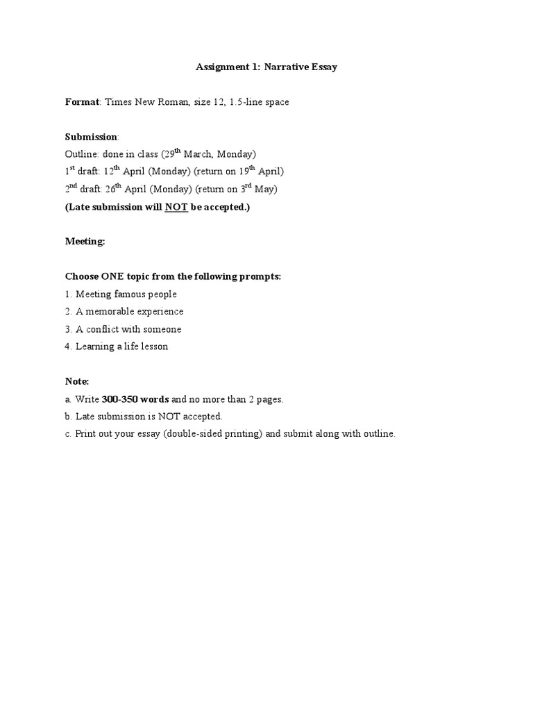 Narrative Essay - Note of Assignment 1 | PDF