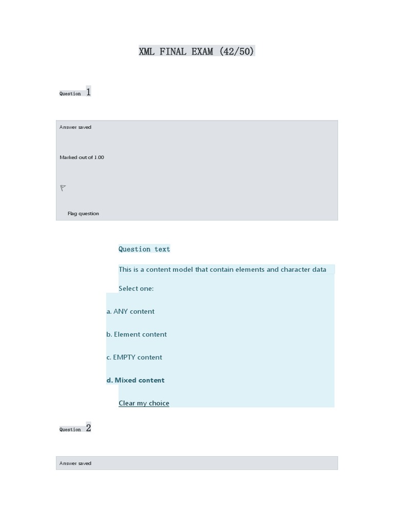 XML Final Exam (42/50) : Question Text | PDF | Xslt | Xml