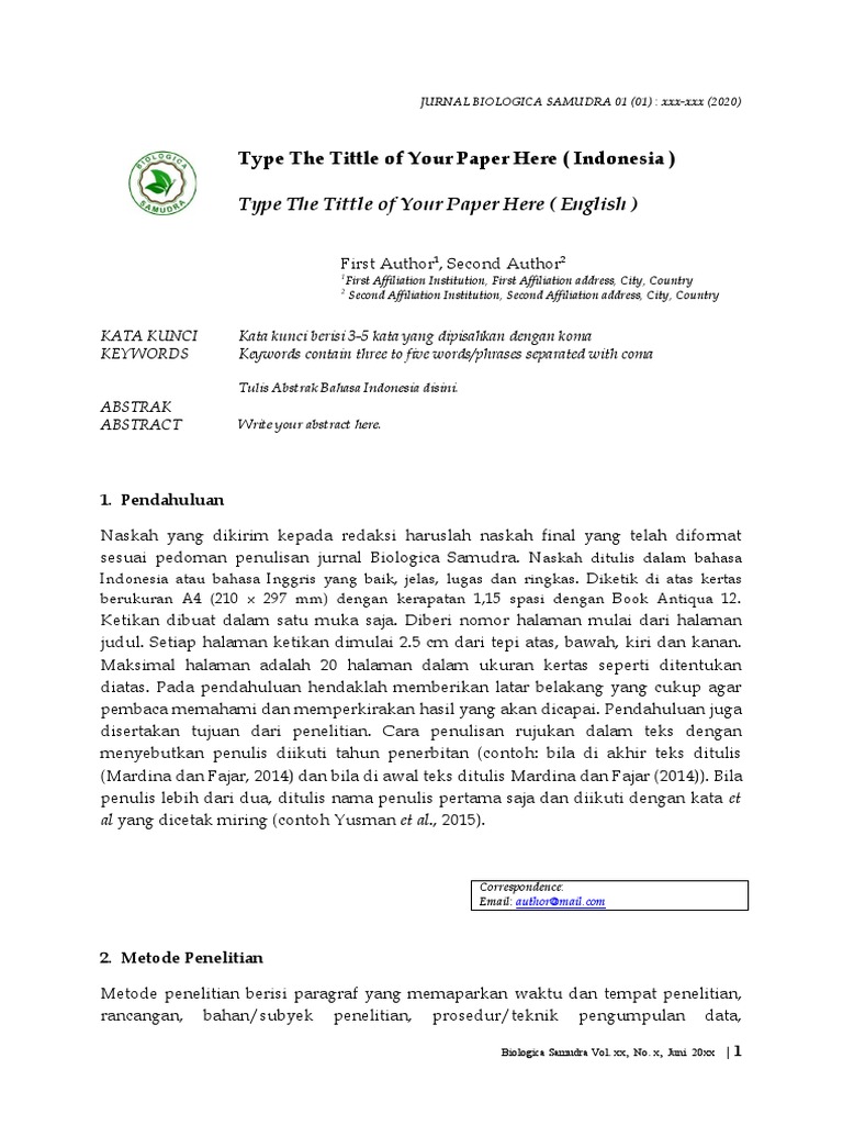 Panduan Penulisan Jurnal Biologica Samudra | PDF | Kajian Bahasa Asing | Sains & Matematika