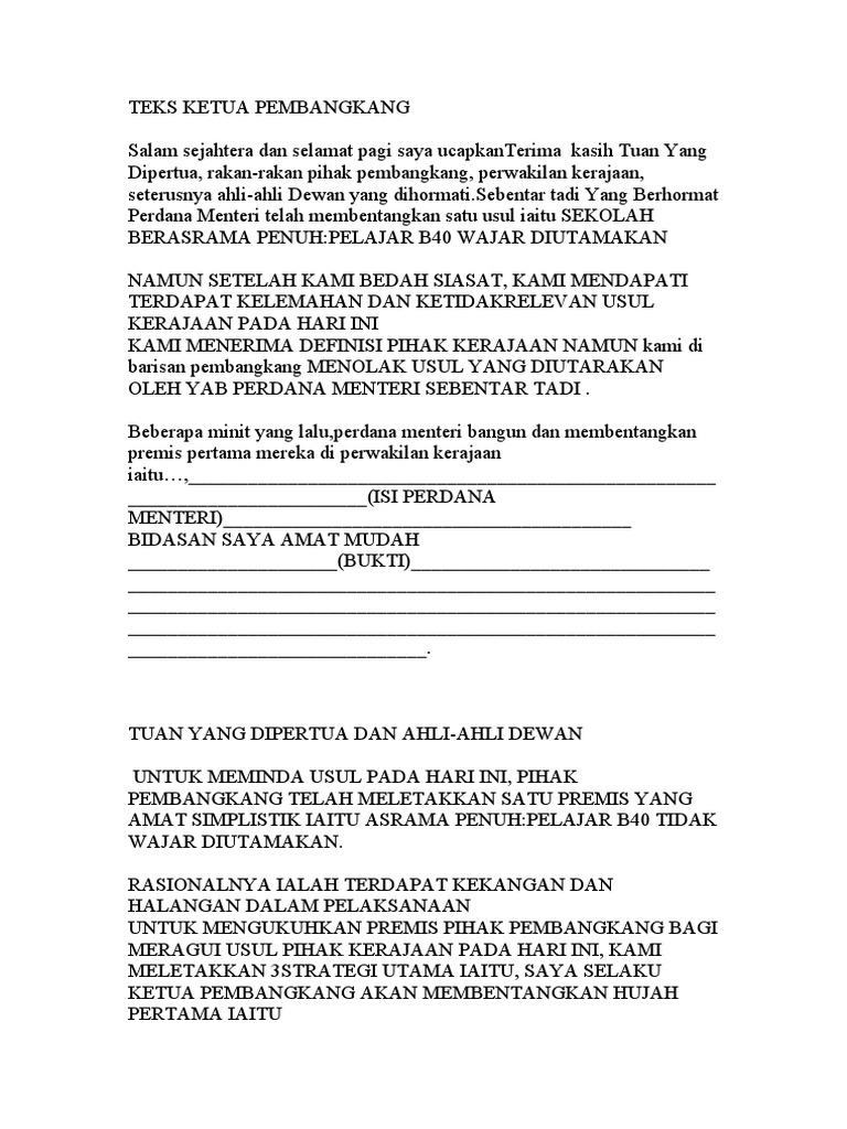 TEKS KETUA PEMBANGKANG (Tajuk 2) | PDF