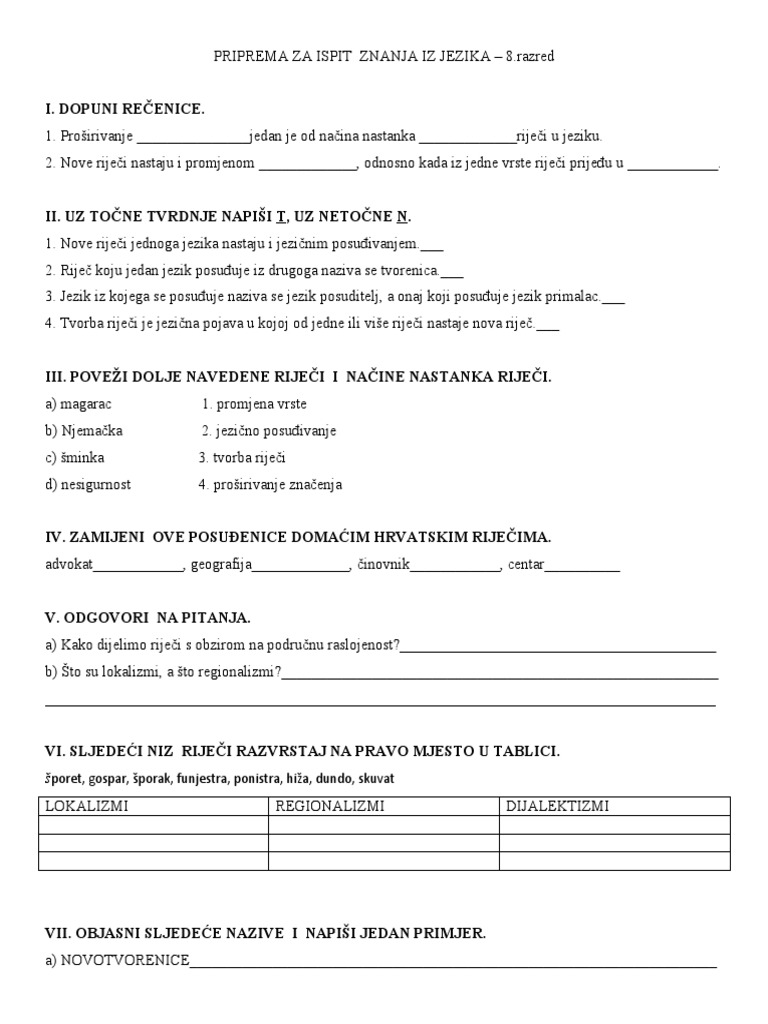 Priprema Za Ispit Znanja - 8.razred | PDF