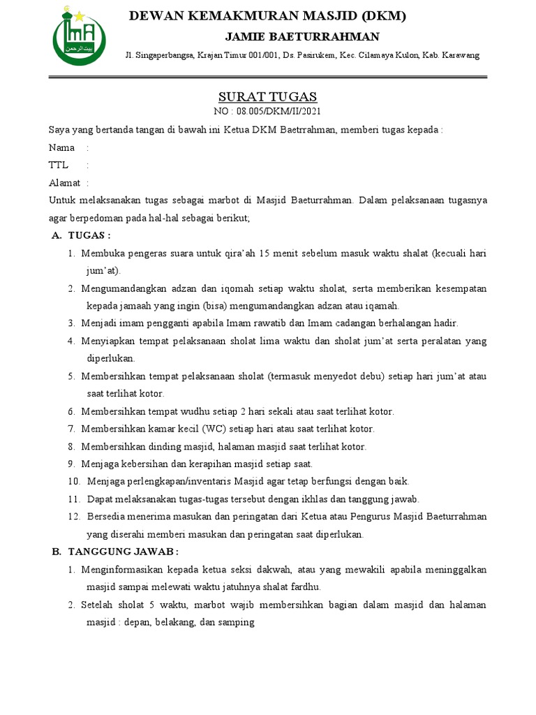 Surat Tugas Imam Am | PDF
