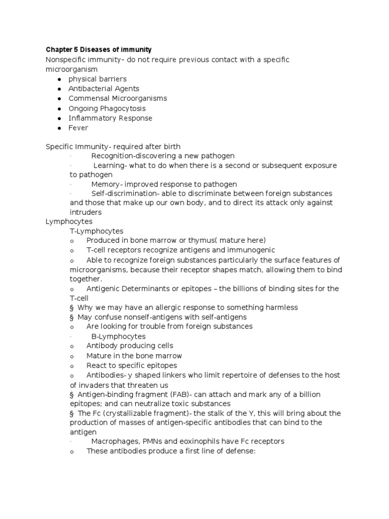 Pathophysiology Notes 5 | PDF | Immune System | Lymphocyte