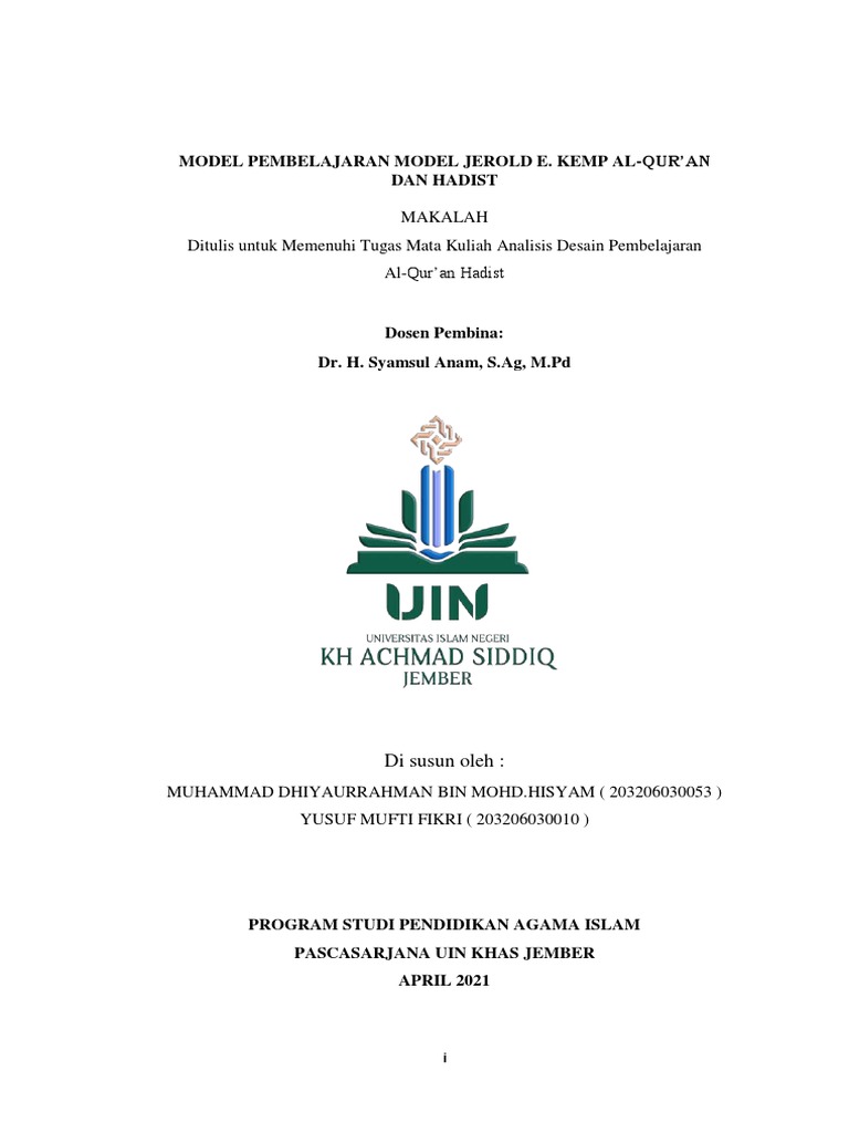 Model Pembelajaran Model Jerold E. Kemp Al-Qur'an Dan Hadist | PDF
