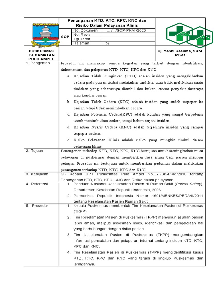 Sop Penanganan KTD, KTC, KPC Dan KNC | PDF