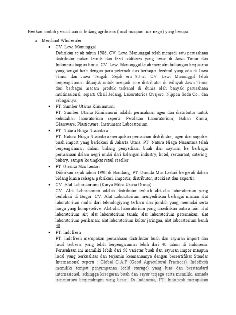 Contoh Perusahaan Agribisnis Indonesia | PDF | Bisnis