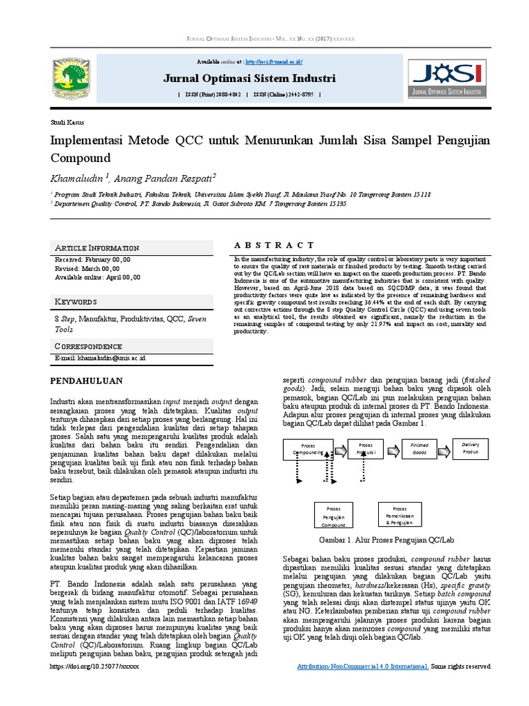 Implementasi Metode QCC Untuk Menurunkan Jumlah Sisa Sampel Pengujian ...