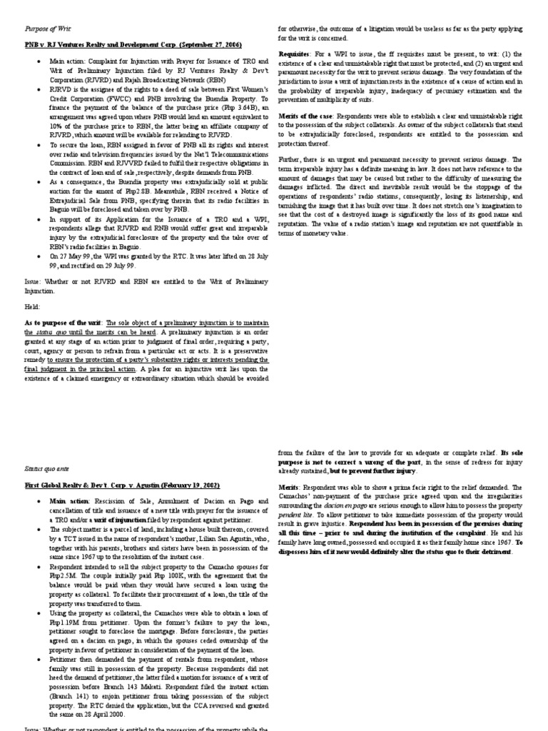 Purpose and Merits of Writs of Injunction | PDF | Writ Of Prohibition | Injunction