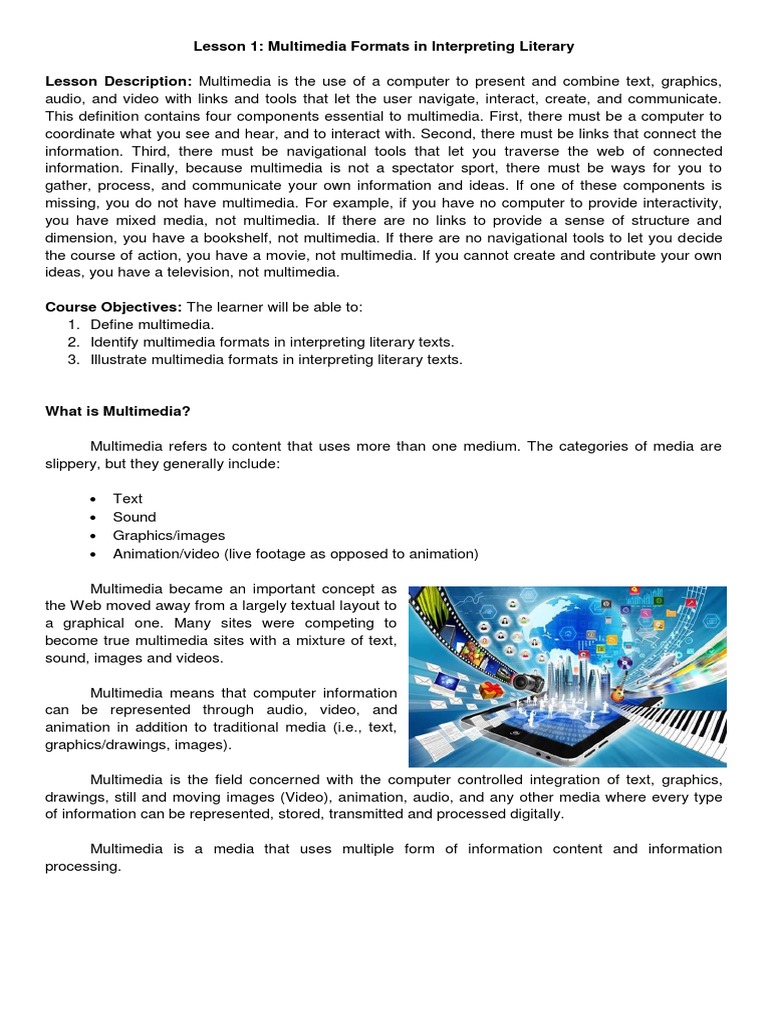 Lesson 1 Multimedia Formats in Interpreting Literary | PDF | Multimedia ...