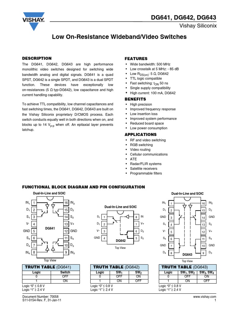 DG641, DG642, DG643: Vishay Siliconix | PDF | Bandwidth (Signal Processing) | Telecommunications ...