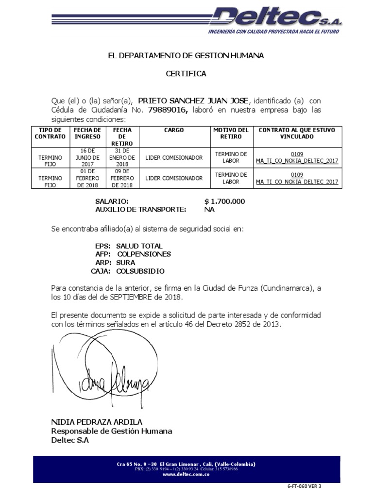 Certificación DELTEC | PDF