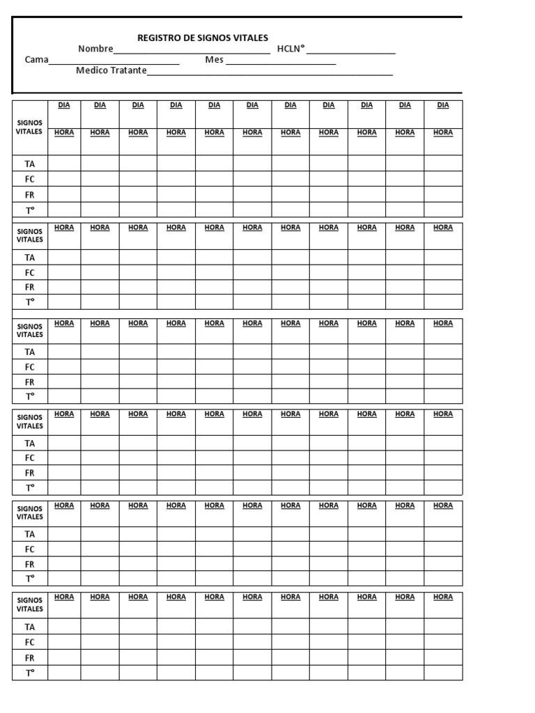 Hoja de Registro de Signos Vitales. | PDF Hoja de Registro de Signos Vitales. | PDF