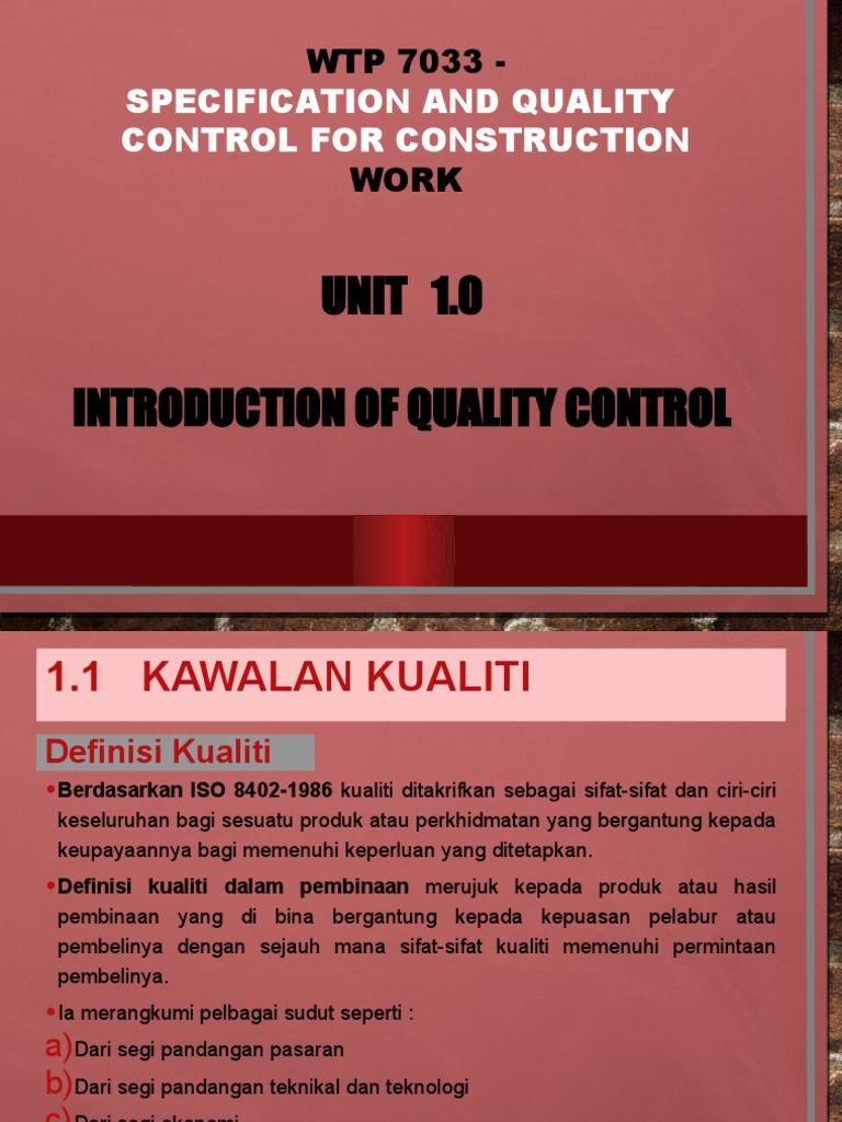 UNIT 1.0 INTRODUCTION OF QUALITY CONTROL - Edit | PDF