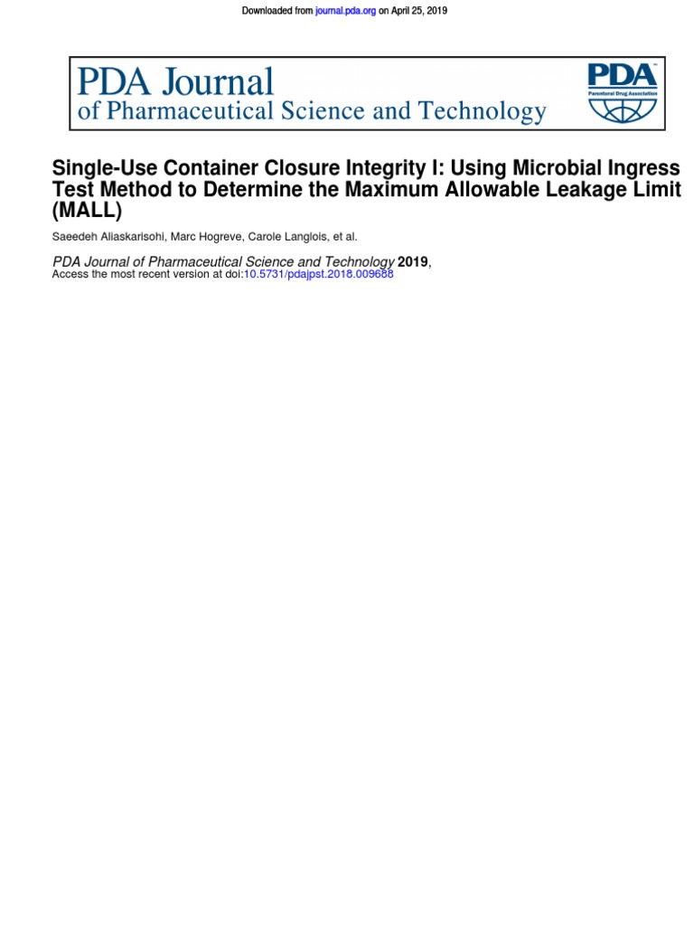 Single-Use System Integrity I Using A Microbial Ingress Test Method To ...