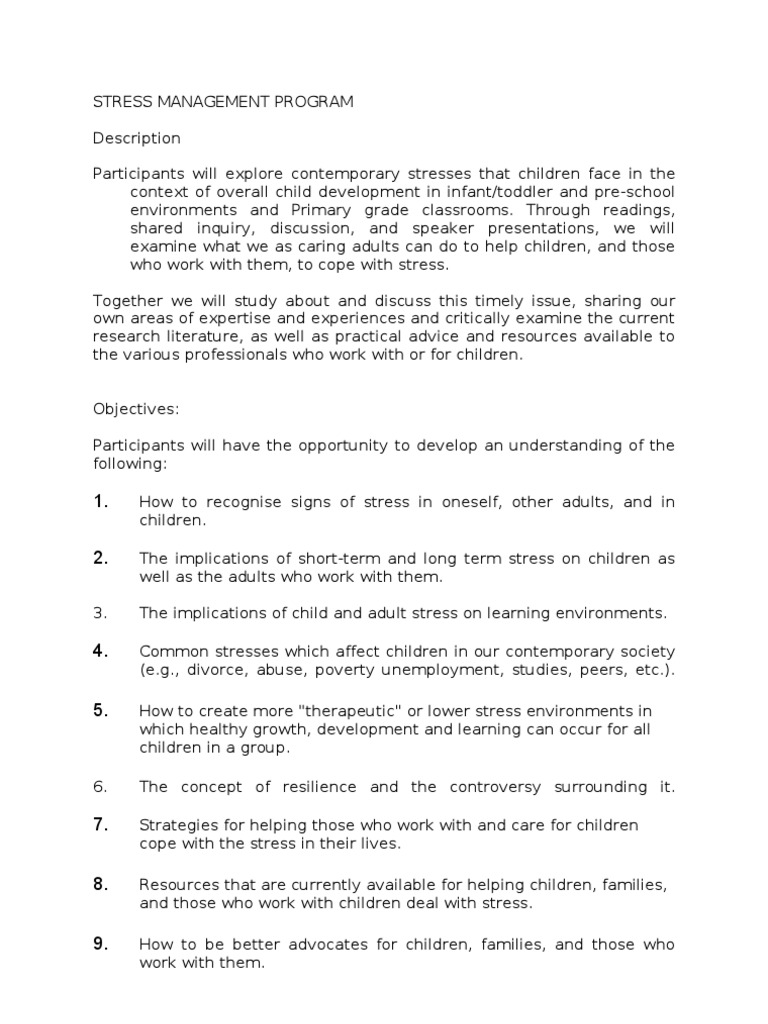 STRESS MANAGEMENT PROGRAM - Seminar Materials | PDF | Stress (Biology ...