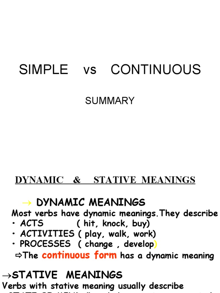 Simple Vs Cont Summary | PDF | Morphology | Linguistics