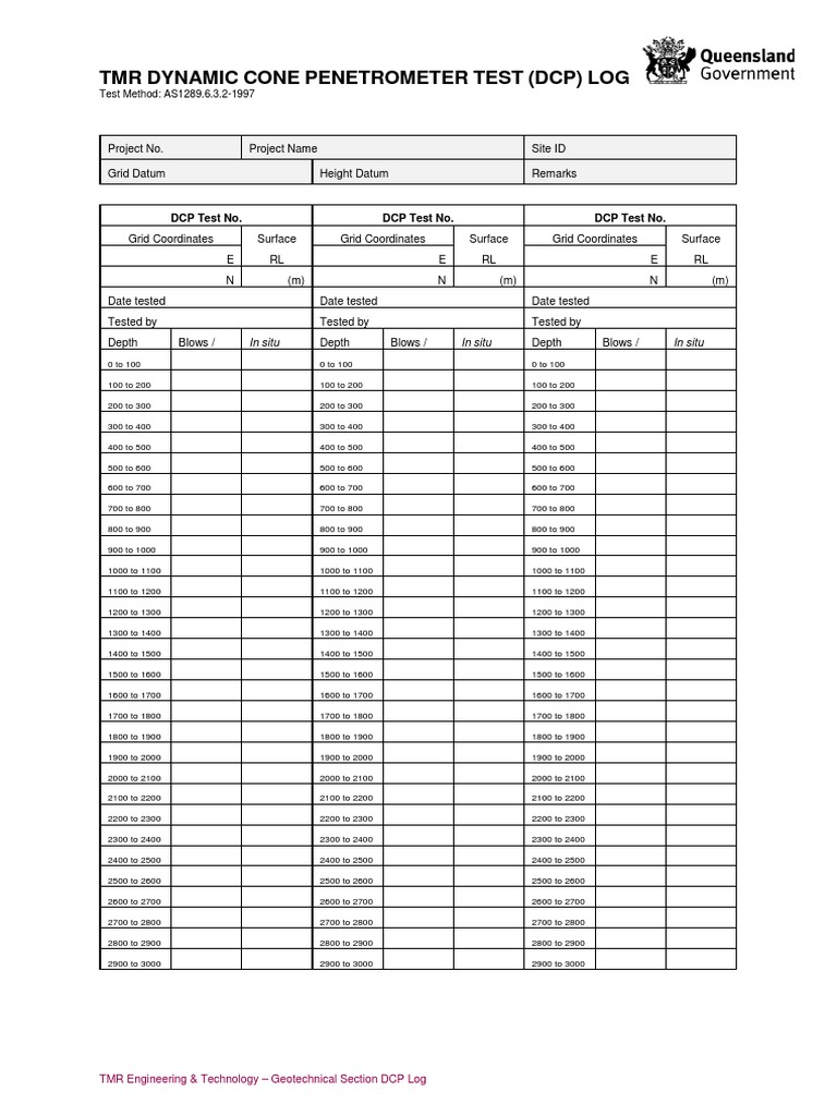 TMR Dynamic Cone Penetrometer Test (DCP) Log: DCP Test No. DCP Test No ...