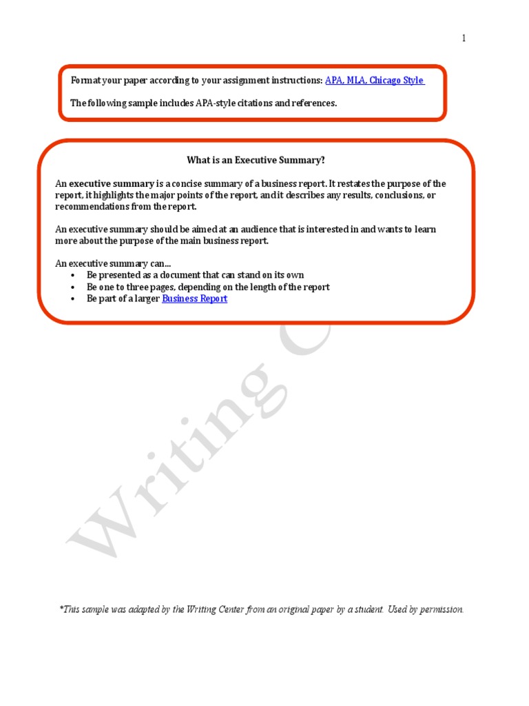 Sample Executive Summary | PDF | Renewable Energy | Apa Style