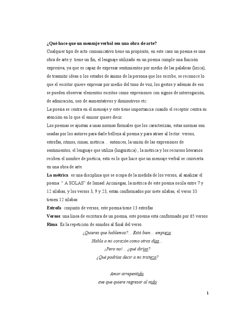 Analisis Del Poema | PDF | Poesía | Metro (poesía)