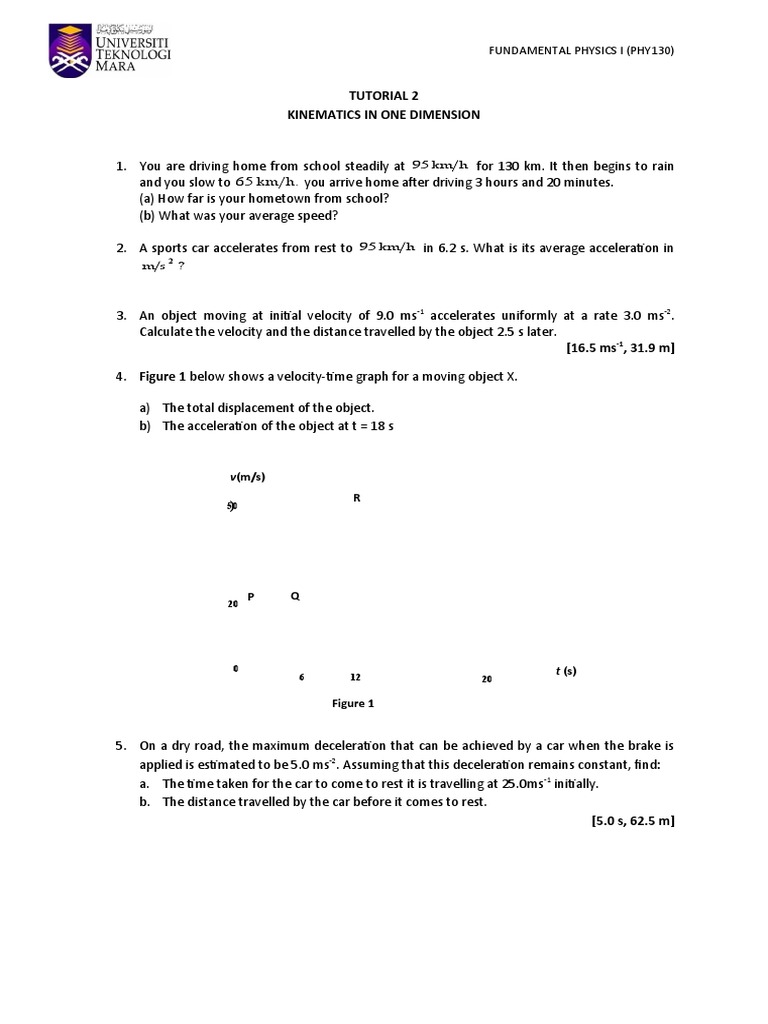 Tutorial 2 Kinematics in One Dimension: H KM 95 H. KM 65 | PDF | Acceleration | Velocity