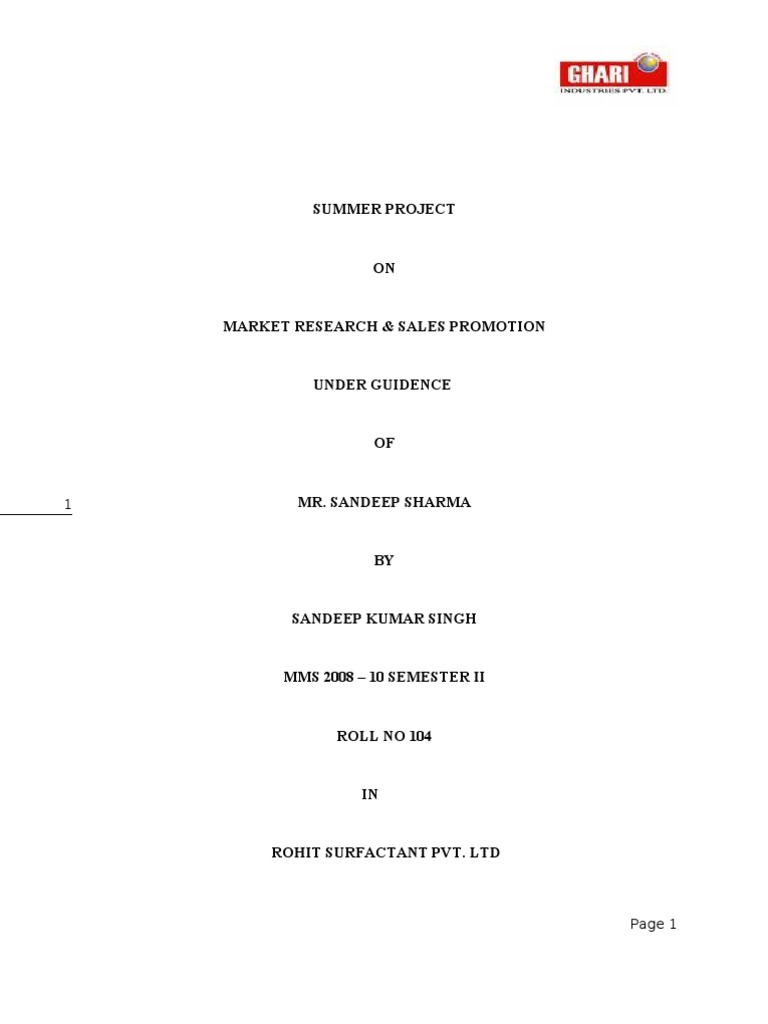 Market Research & Sales Promotion Project | PDF | Retail | Economies