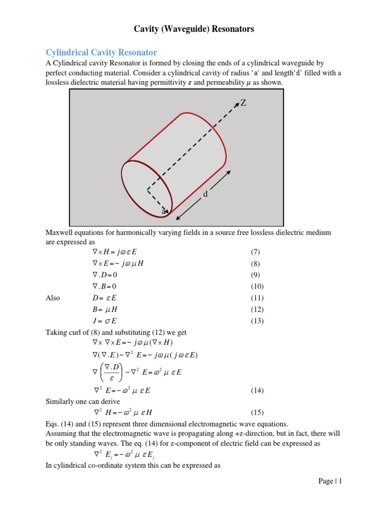 Cylindrical Cavity Resonator Modes | PDF | Waveguide | Waves