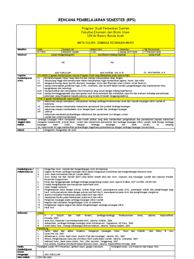 RPS Lembaga Keuangan Mikro Syariah | PDF