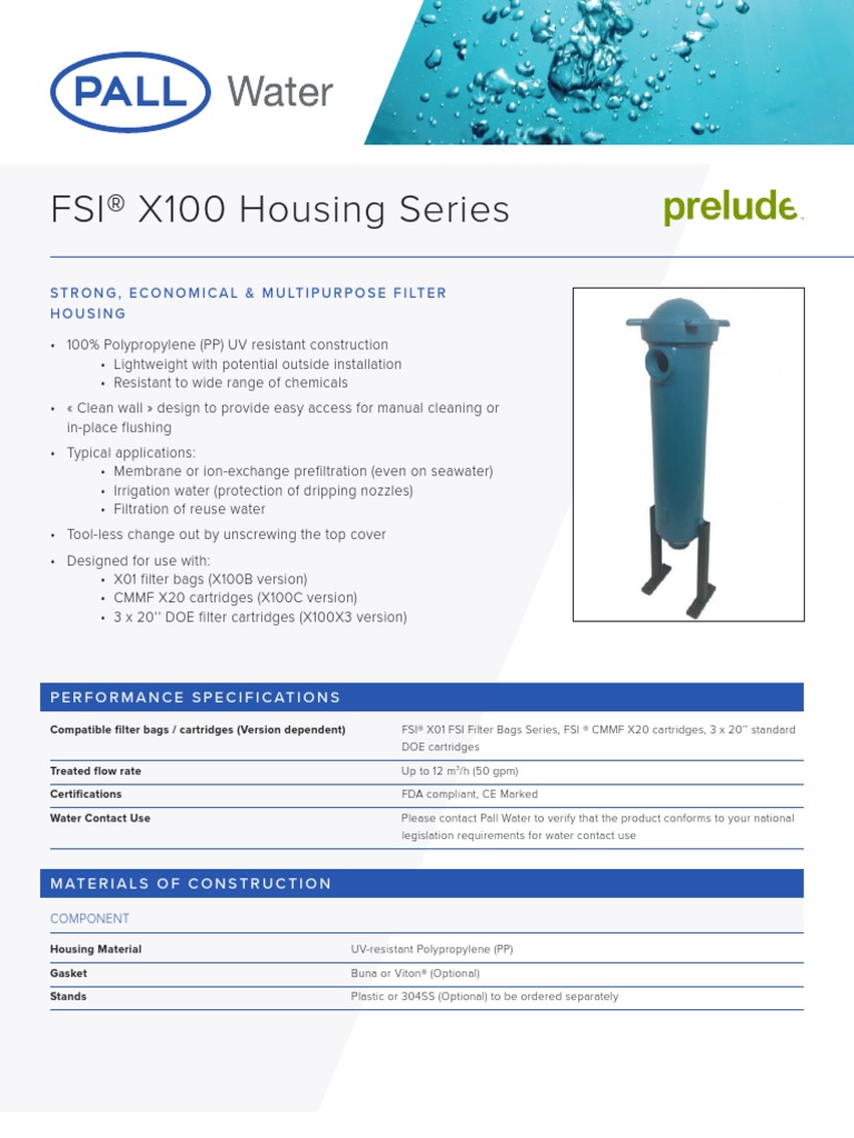 Pall Water - Prelude Filters and Housings - x100 Housing | PDF ...