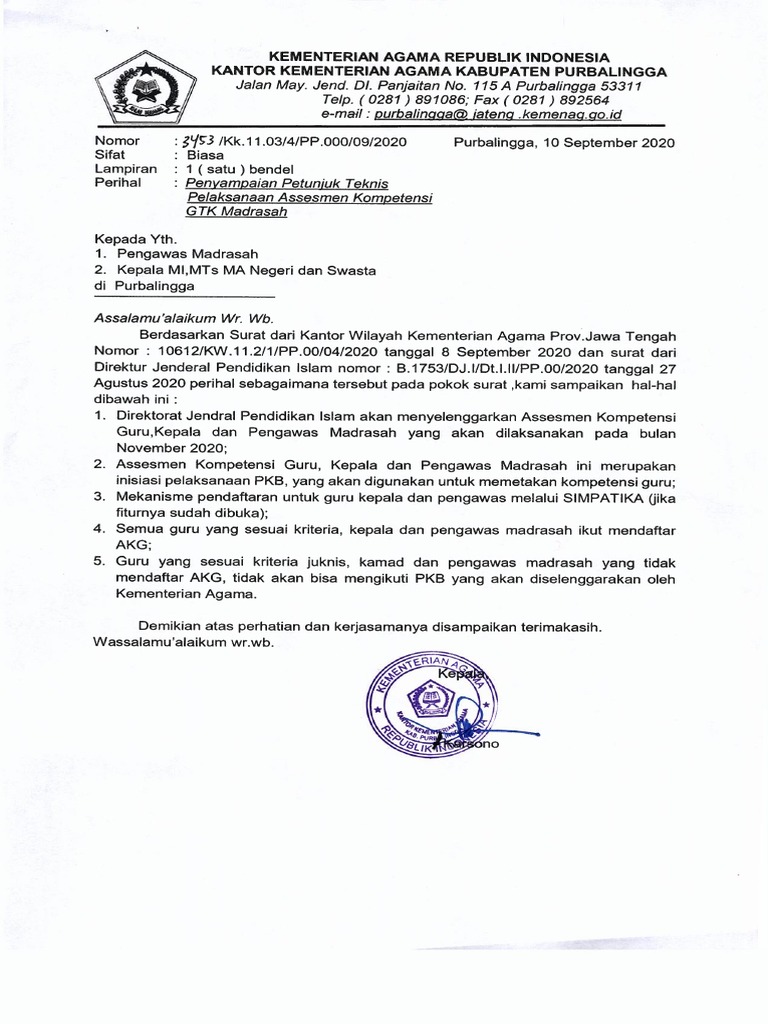 Surat Penyampaian Juknis AKG | PDF