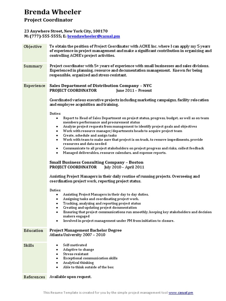 Project Coordinator Resume Template | PDF | Project Management | Business