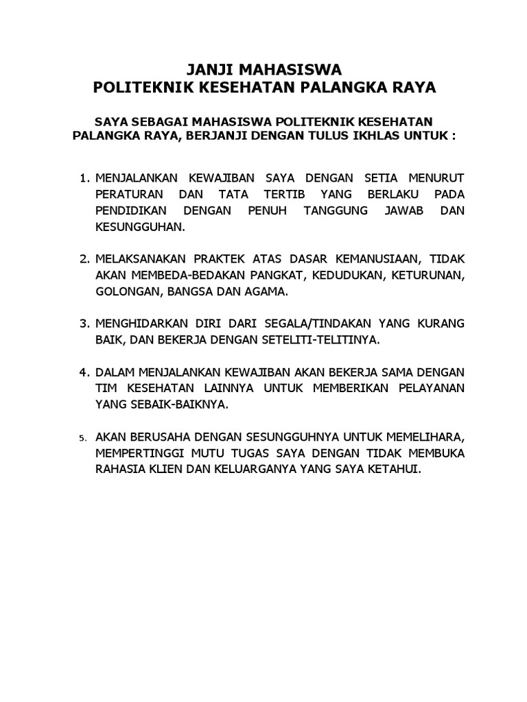 Janji Mahasiswa | PDF | Pengembangan Diri | Gaya Hidup