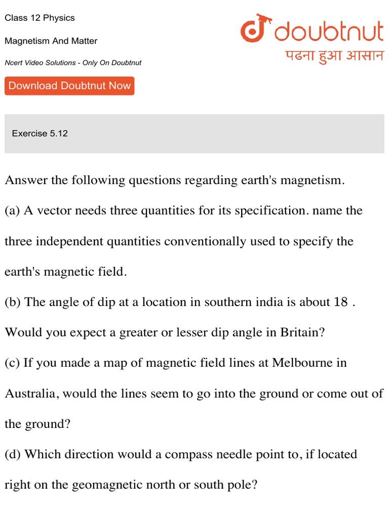 Ncert Class 12 Physics Magnetism and Matter | PDF | Magnetic Field ...