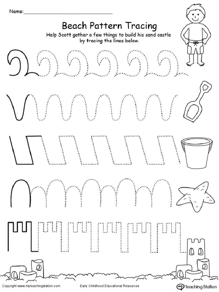 Beach Line Pattern Tracing Worksheet | PDF